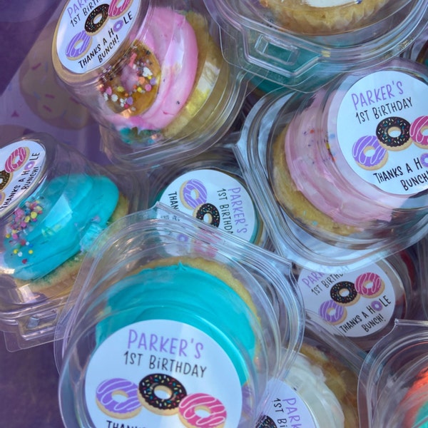 Personalized Glossy Donut Birthday Party Favor Labels - Doughnut Favor ...