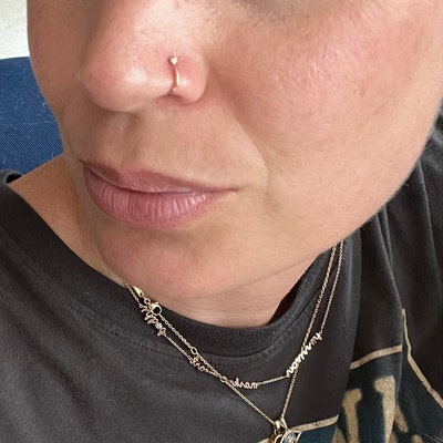 14 Karat Solid Gold Nostril Hoop With Bezel-set 1mm CZ Stone 18gauge ...