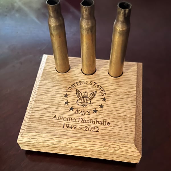 Three Volley Salute Memorial Shell Display, Laser Engraved Hardwood ...