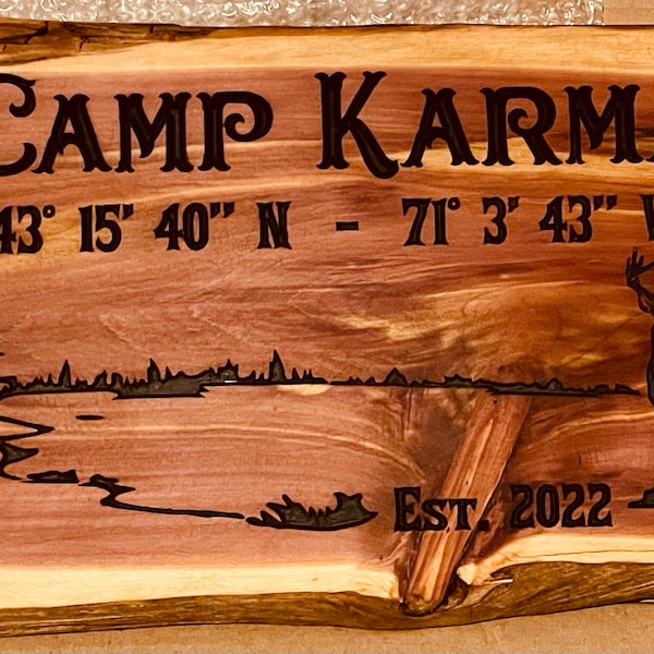 Live Edge Wood Sign - Wooden - Cedar - Carve - Cabin - Outdoor Sign ...