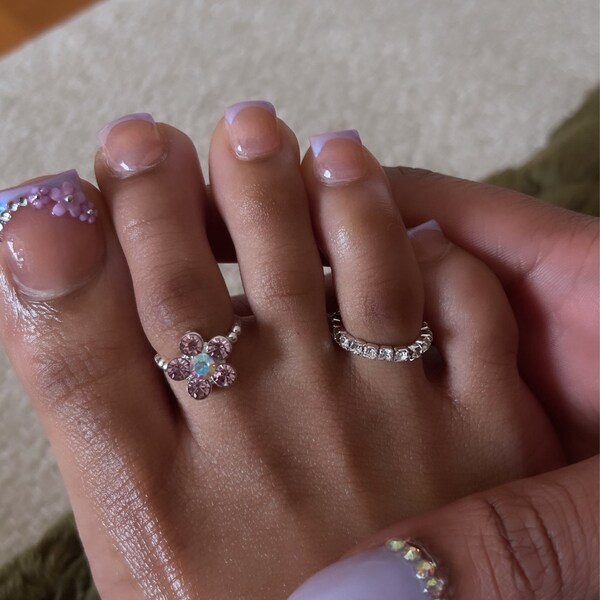 Pink Crystal Super Sparkly Flower Toe Ring, Stretch Elastic Toe Ring ...