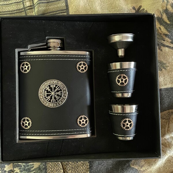 Flask - Viking - Viking Compass Flask - Valhalla - Vegvisir - Steampunk ...