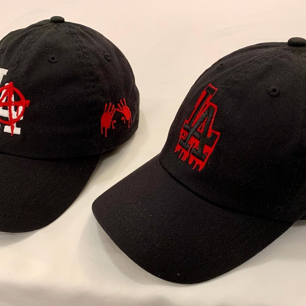Los Angeles Laugh Now RED Cry Later GREEN Masks Snapback Hat All Black ...