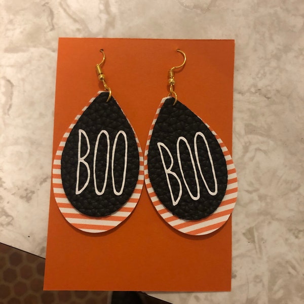 Boo Earrings, Halloween Earrings, Halloween Faux Leather Earrings ...