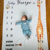 Giraffe Milestone Blanket Baby Age Blanket Personalised Milestone Mat ...