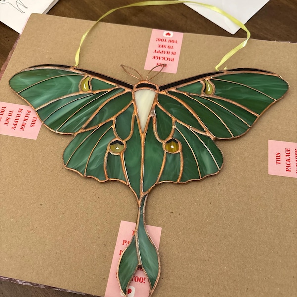 Luna Moth Stained Glass Window Hangings / Butterfly Artwork / Christmas ...