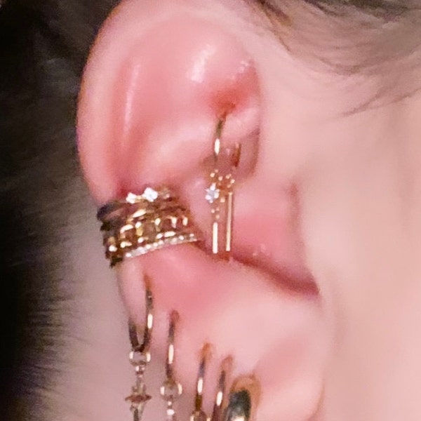 14K Gold Diamond Ear Cuff, Three Diamond, Non-piercing, Ear Wrap, Gold ...