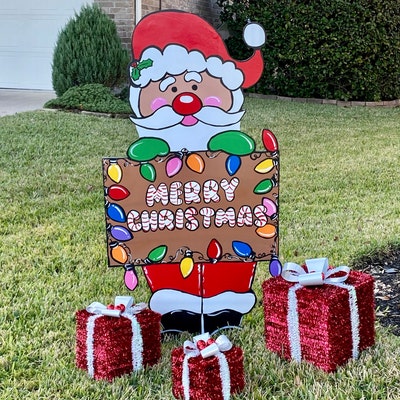 Santa Yard Sign Christmas Yard Art Santa Outdoor Decoration Santa ...