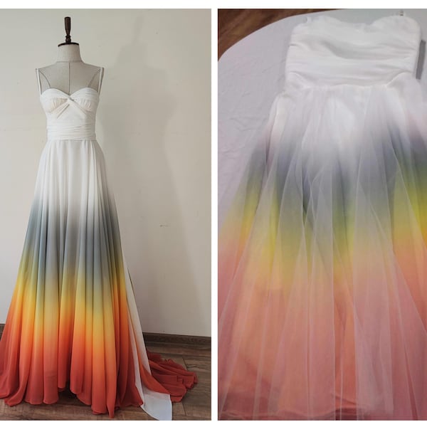 Hand Painted Dress, Ball Gown, Prom Dress, Long Formal Dress, Colorful ...