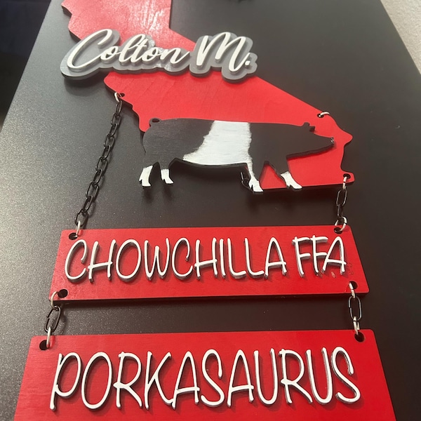 Custom State Shaped FFA Pig Stall Sign: Birch Wood Animal Name Tag, FFA ...