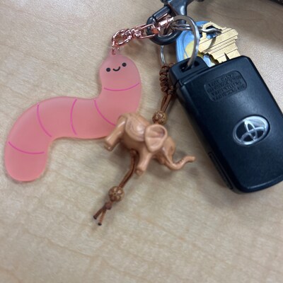 Cute Worm Keychain 3 in Single-sided Kawaii Charm Frosted Pink Acrylic ...