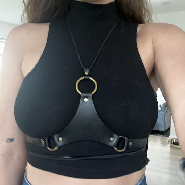 Trinity Heart Harness Handmade Genuine Black Leather Chest/breast Strap Corset Unique Accessory ...