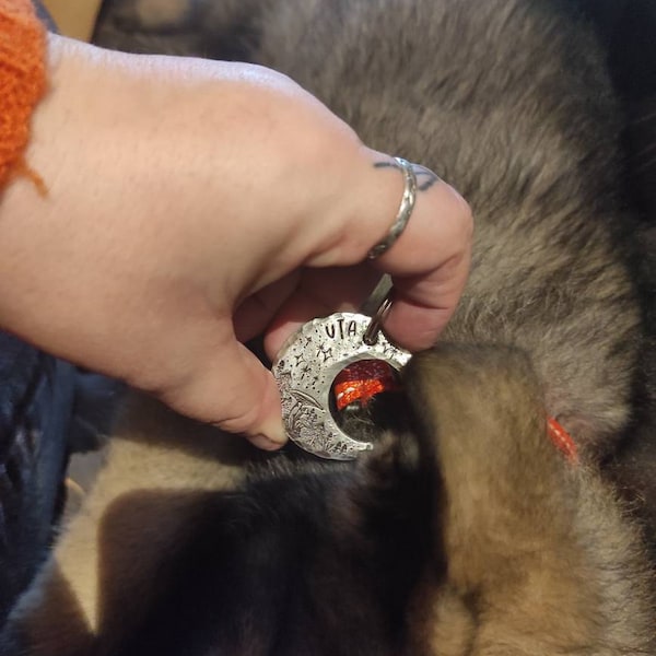 Moon Dog Tag, Moon Dog Tag With Stars, Dog Collar Tag, Hand Stamped ...