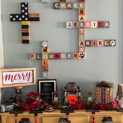 Scrabble Wall,46 Tile Colors ,farmhouse Carved Decor,rustic ...