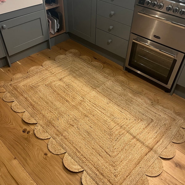 Natural Scalloped Jute Rug, Scallop Pattern Rug, Natural Jute Rug ...