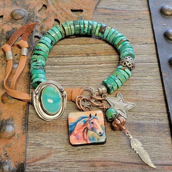 Turquoise and Silver Necklace, Hubei Turquoise, Castellated Bezel, Boho ...