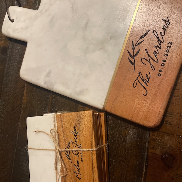 Personalized Marble Wood Cutting Board: Custom Name Board, Wedding ...