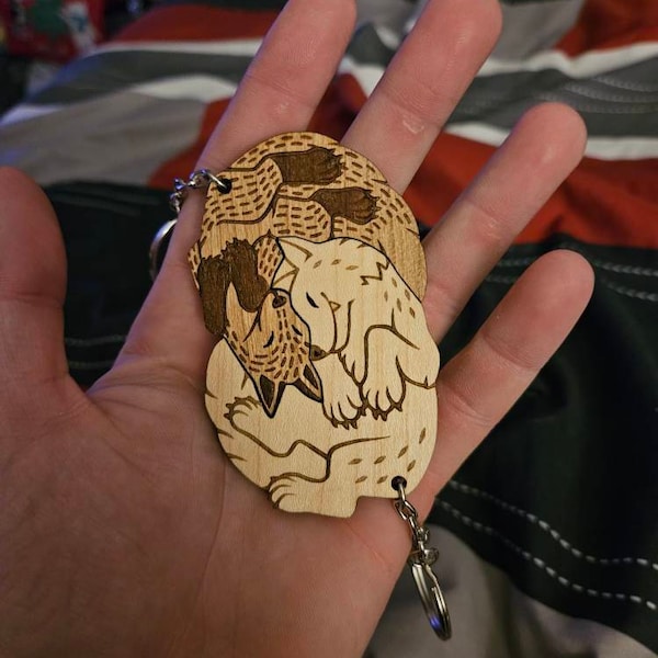 Interlocking Fox and Wolf Couple Keychains - Friendship or Relationship Matching Wooden Keychain ...