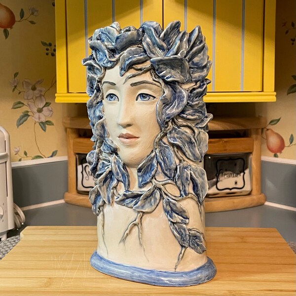 Wallflower Ceramic Sculpture in Blue One of a Kind Sculpture of a Lady ...