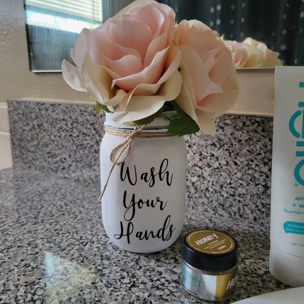 Wash Your Hands Mason Jar Decor for Bathroom, Farmhouse Mason Jar ...