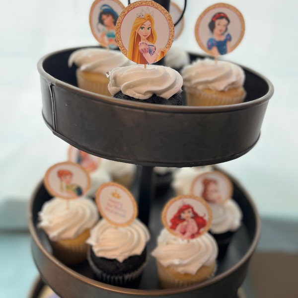 15 Princess Cupcake Toppers, Editable Princesses Circle Tag Sticker ...
