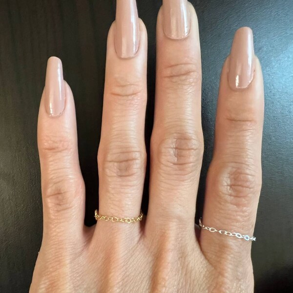 Set of 2 Chain Rings, Mixed Metal Gold and Sterling Silver Stacking ...