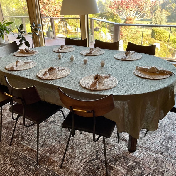 Oval Natural Linen Tablecloth - Round Cloth Dining - Pure Table Linens ...
