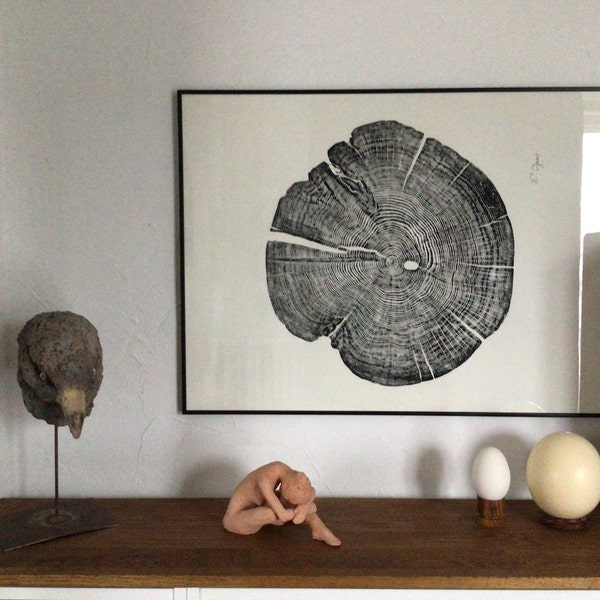Old Ash Tree Ring Print, Tree Ring Wall Art, 24x36 Linocut Oversized ...