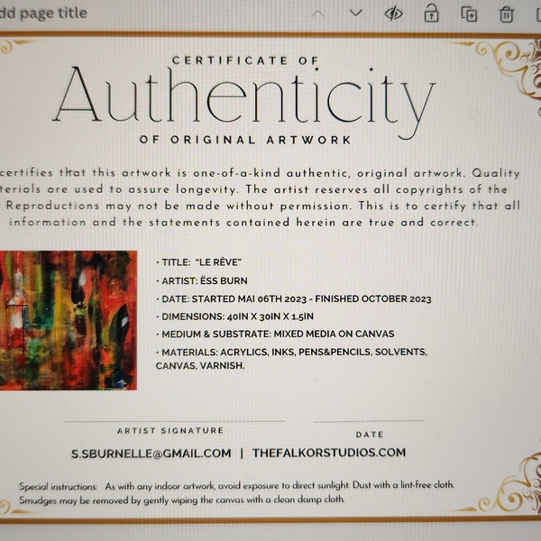 Certificate of Authenticity for Art, Editable Artist Certificate of ...