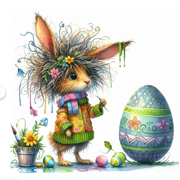 Quirky Easter Bunny 10 High Res Watercolor Jpgs for Junk Journaling ...
