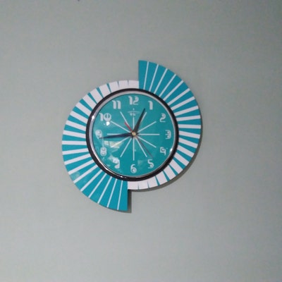 Colour Etched Lucite Formica Wall Clock From Royale Midcentury ...