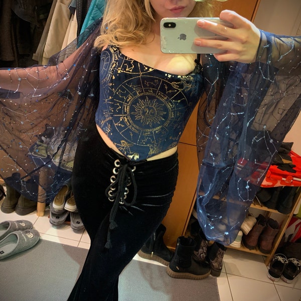 Celestial Corset Woman's Moon Zodiac Astrology Soft Navy and Gold With ...