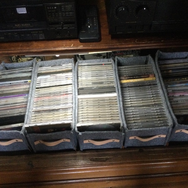 CD Storage Box With Leather Handle, Felt Basket, Minimalist ...