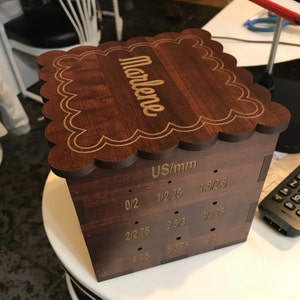 UNIQUE YARN BOX bowl Hand Crafted Needle Sizer, Ruler, Smooth Hook to ...