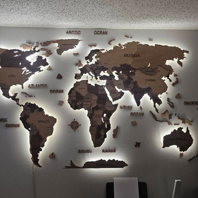 Led Wood World Map, Wood World Map Led, 3d Wooden Map Led, 3d Wooden ...