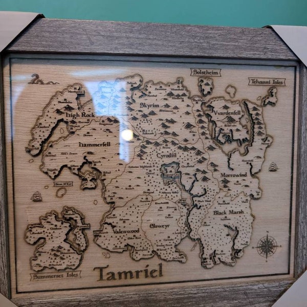 Skyrim, Tamriel, Laser Cut, Engraved, Wood, 3D, Map, Decoration ...