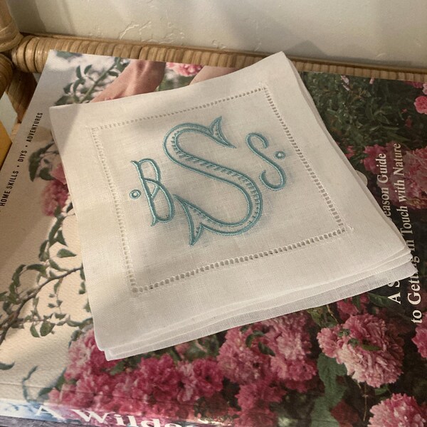 Monogrammed Cocktail Napkins, 100% Linen Hem Stitch Napkins, Set of 4 ...