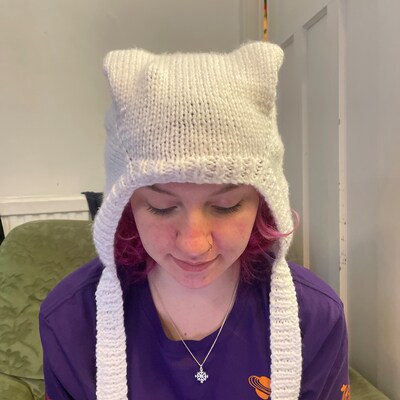 PATTERN for an Elevated, Adult Knitted Cat Hat / Kitty Ears Bonnet That ...