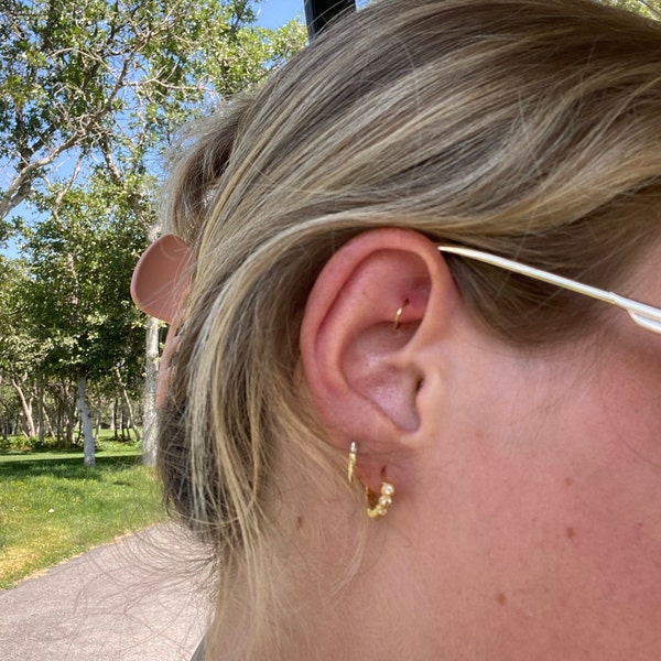 Solid 14K Gold Cartilage Hoop, Rook Hoop Earring, Rook Piercing, 14K ...