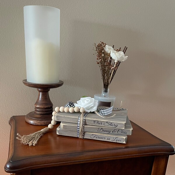 Wood Book Stack - 8"l X 4"h - Faux Book Stack - Personalized - Custom ...