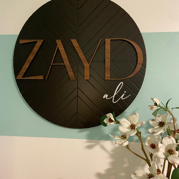 Mid-century Modern Nursery Name Sign, Geometric Round Wooden Decor - Etsy
