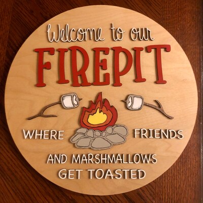Welcome to Our Fire Pit Sign SVG File Round Wood Glowforge Laser ...