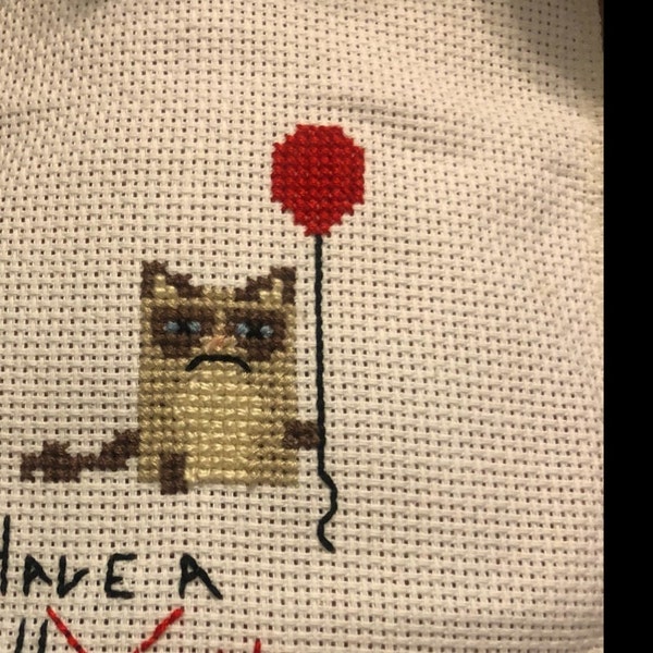 Grumpy Cat With Balloon Cross Stitch Pattern - Kawaii Version ...