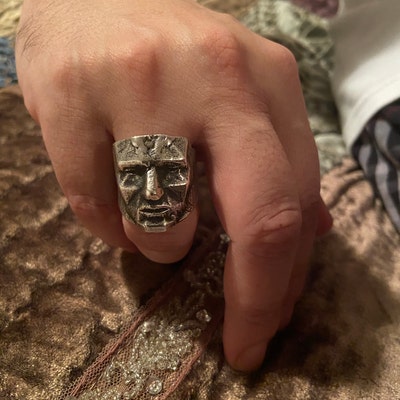 Stunning Human Face Silver Ring-sterling Silver Head Ring Polygon Face ...