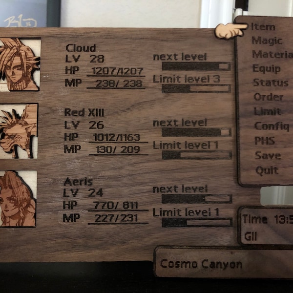 Custom Wooden Final Fantasy 7 Menu Screen With Characters You Can Pick ...