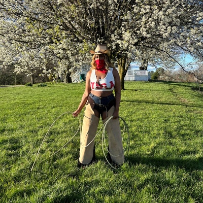 Handmade Cowgirl Chap Buck Skin Suede Black Leather Pant Rodeo Chap ...