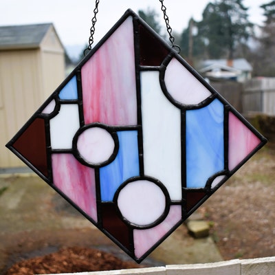 Square Stained Glass Geometric Pattern, Modern Stained Glass Design ...