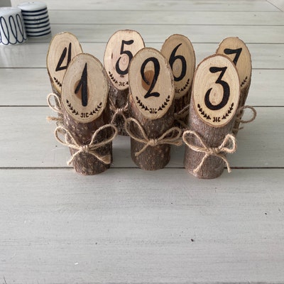 Rustic Wedding Table Numbers Engraved Wooden Log Table Numbers Boho ...