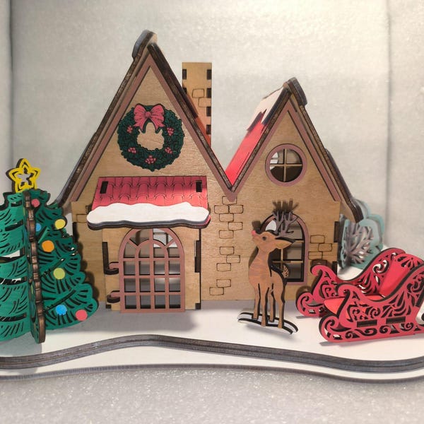 Christmas Santa House Scene Laser Cut File Glowforge 3D Christmas House ...