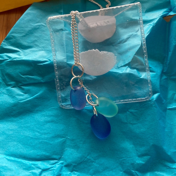 MANY COLOURS of Sea Glass Long Stem Dangle Earrings Rare Variety of Eye ...